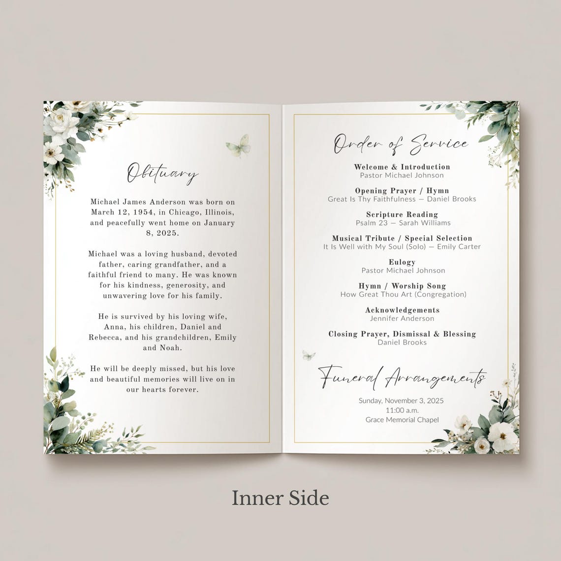 Watercolor Christian Funeral Program Template Editable in Canva ...