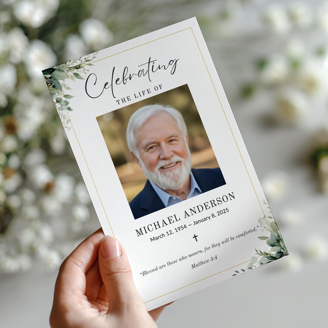 Watercolor Christian Funeral Program Template Editable in Canva ...