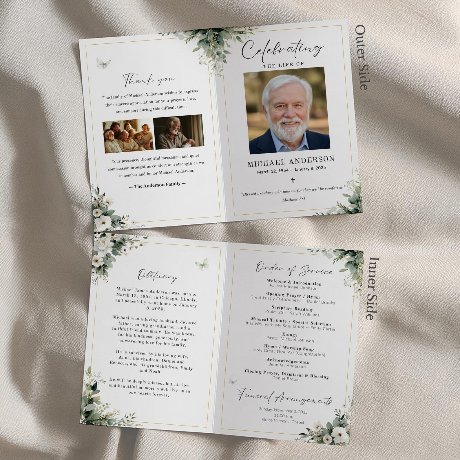 Watercolor Christian Funeral Program Template Editable in Canva ...