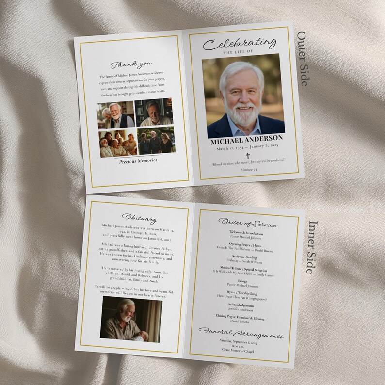 Catholic Christian Funeral Program Template Canva Editable Memorial ...