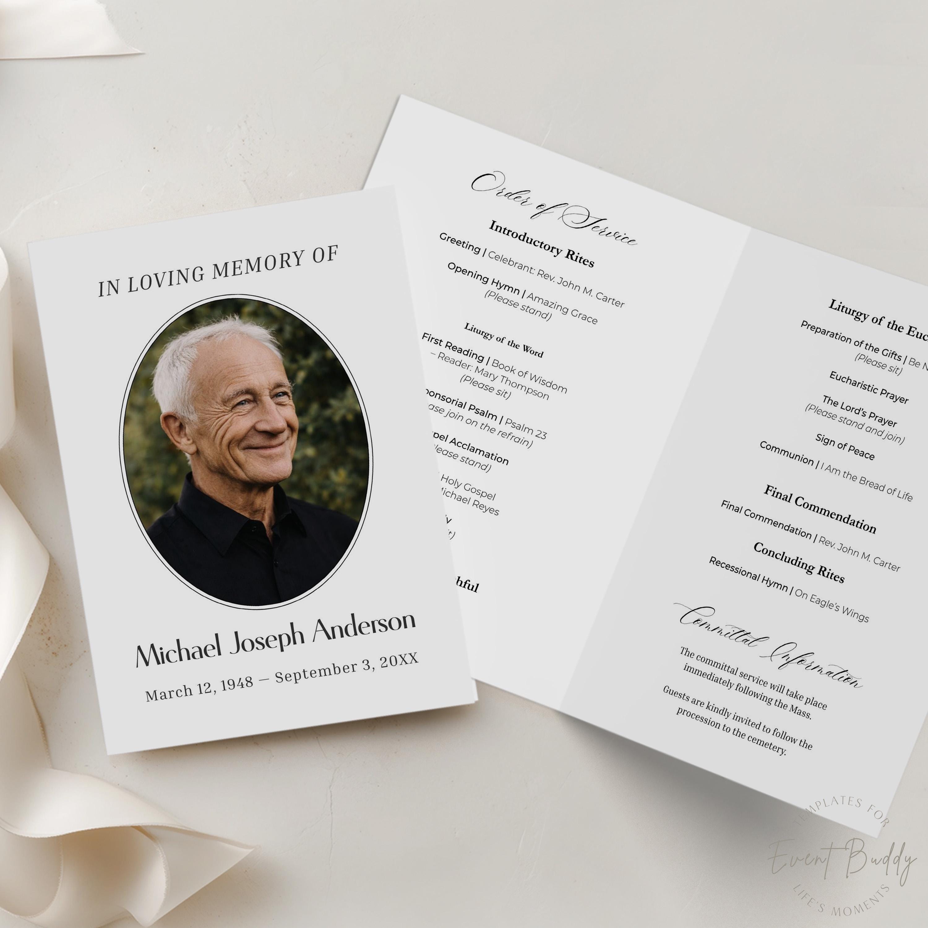 Catholic Funeral Mass Program Template Four-page Bi-fold Layout Order ...