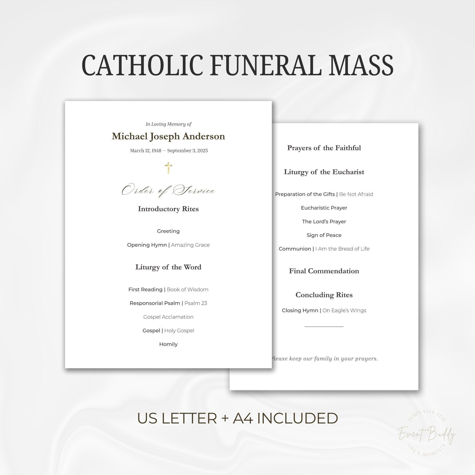 Standard Catholic Funeral Mass Program 2page Template Editable in Canva ...