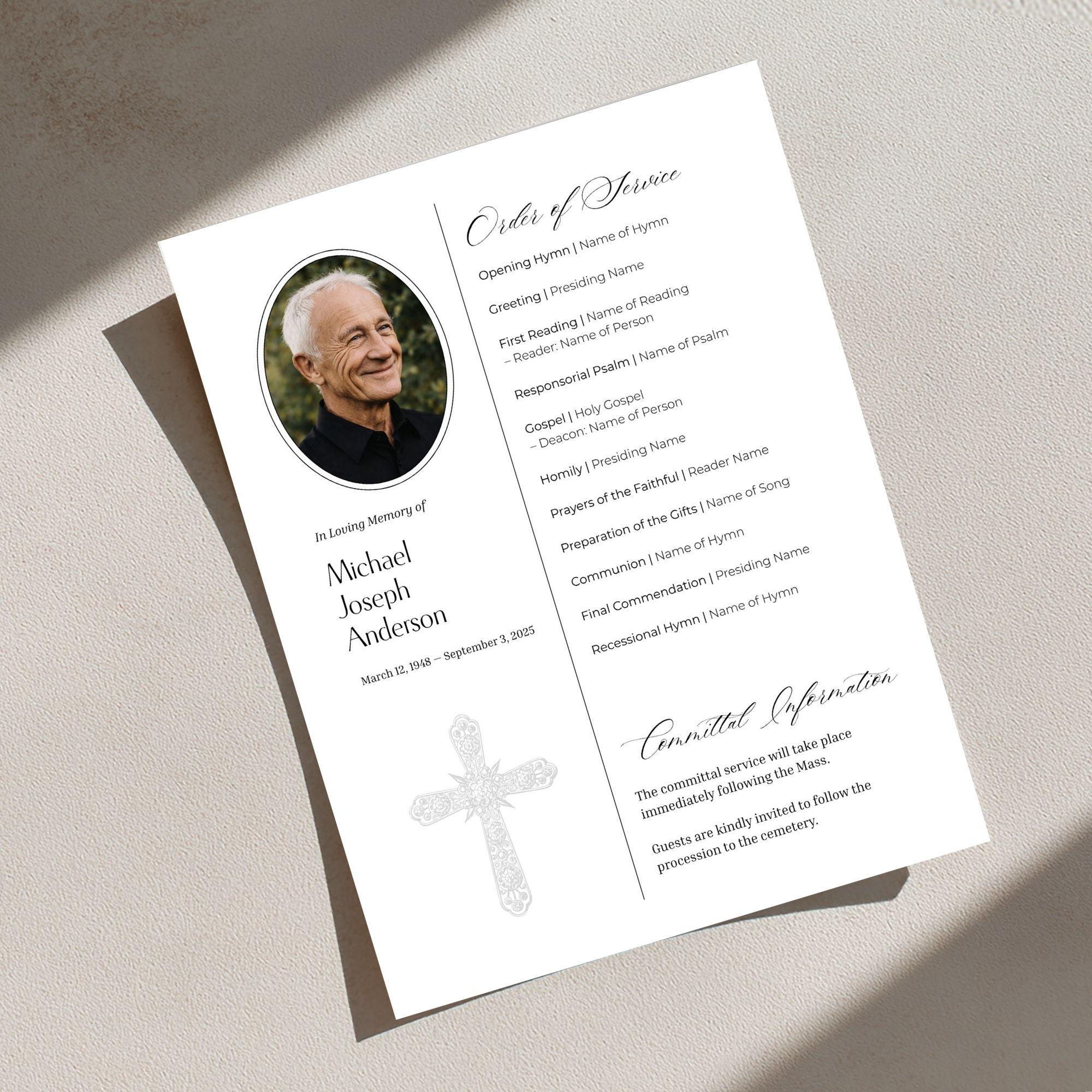 Catholic Funeral Mass Program Template Single Page Order of Service ...