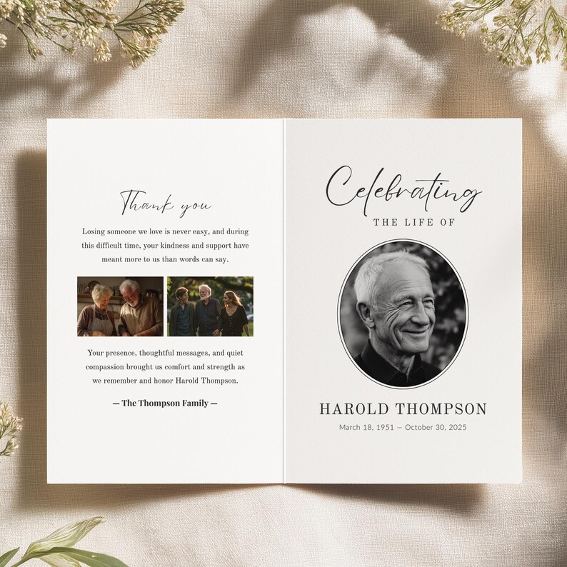 Funeral Program Template Editable Canva Memorial Service Program With ...