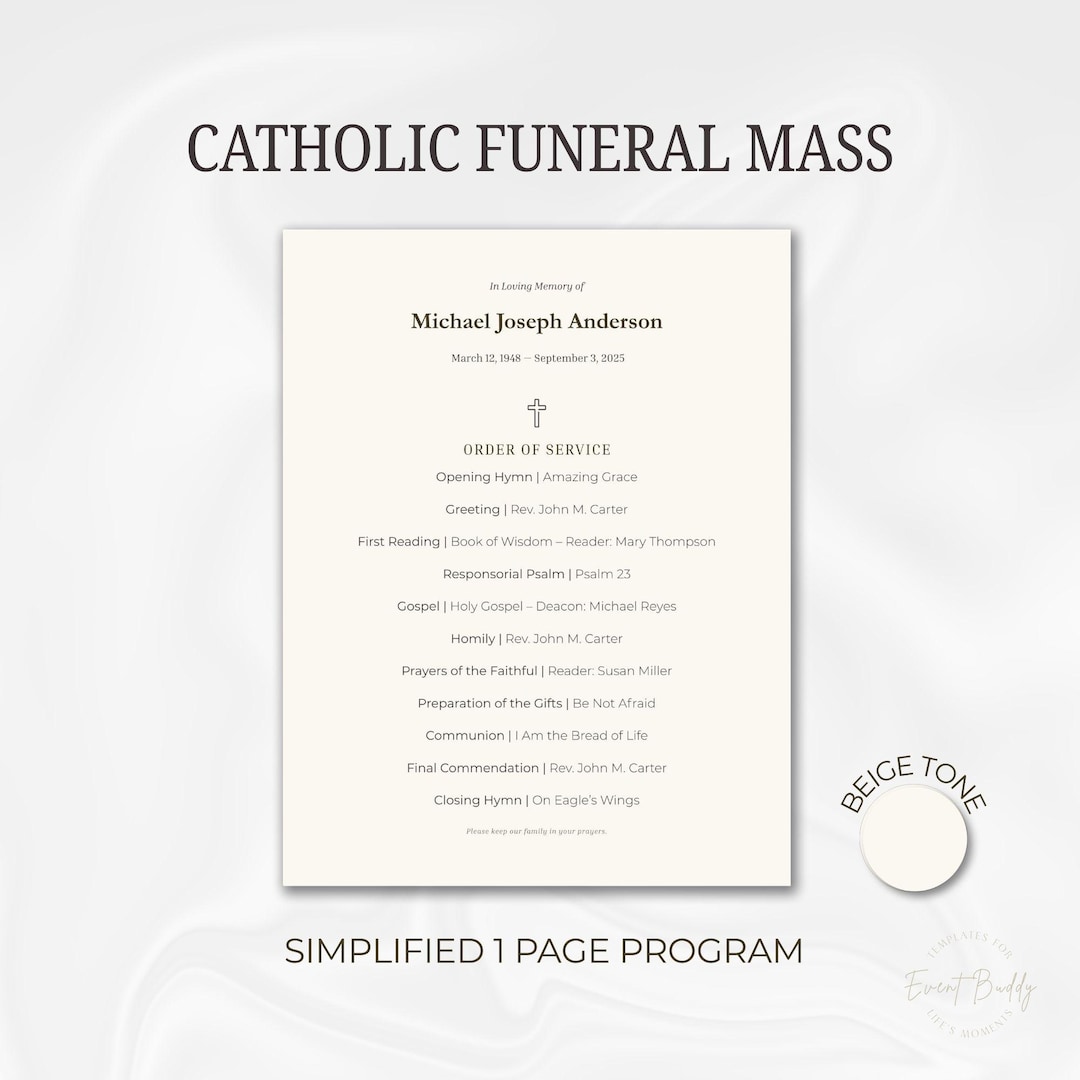 Simplified Catholic Funeral Mass Program Template Editable in Canva ...