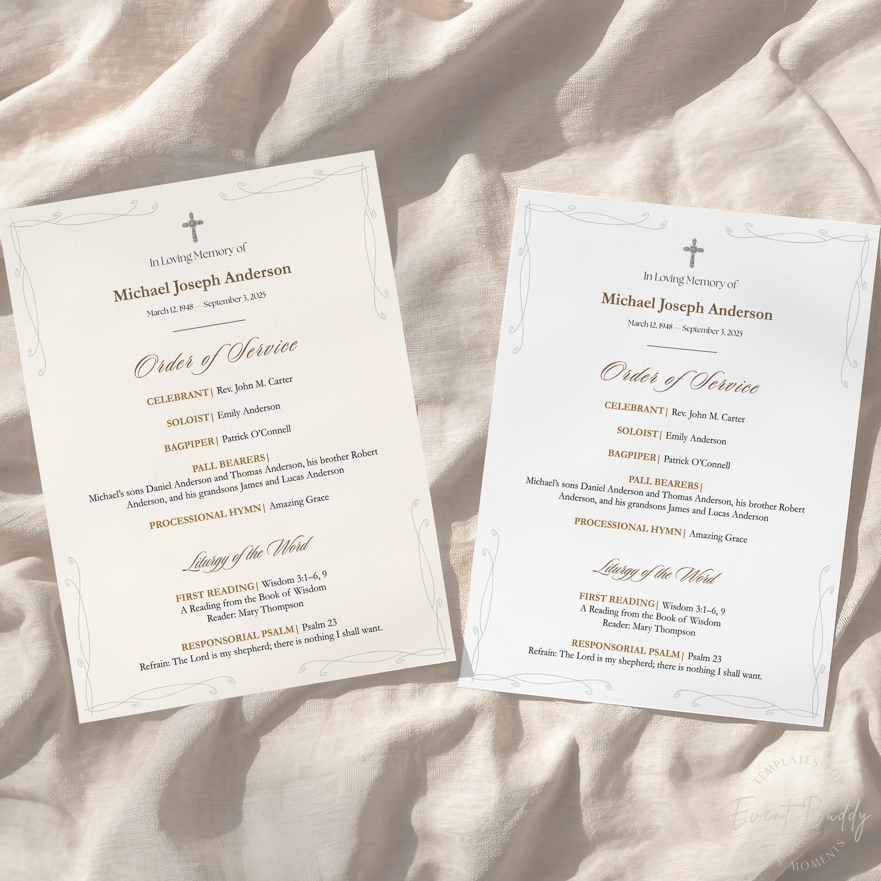 Catholic Funeral Mass Program 2 Page Template Editable in Canva ...