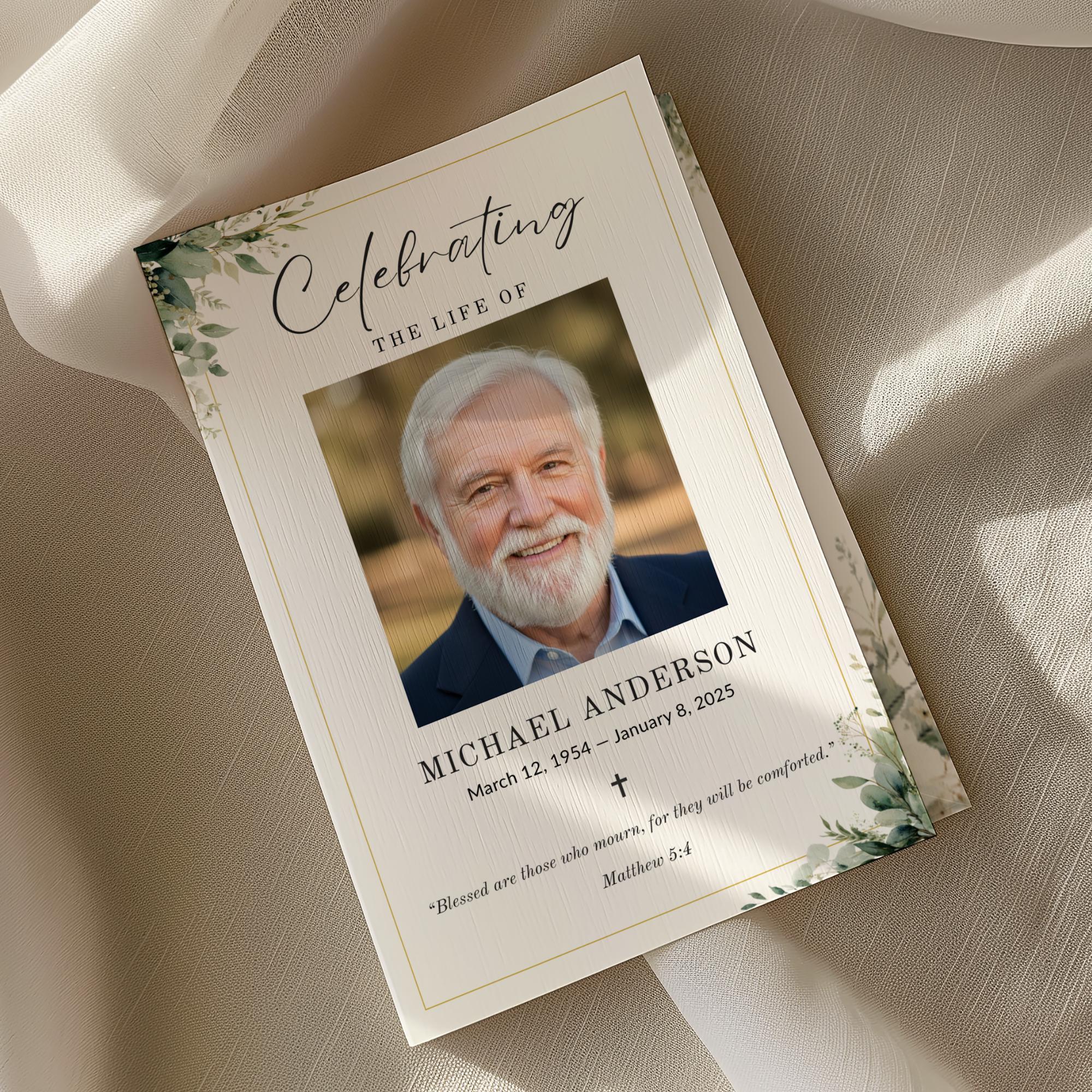 Watercolor Christian Funeral Program Template Editable in Canva ...