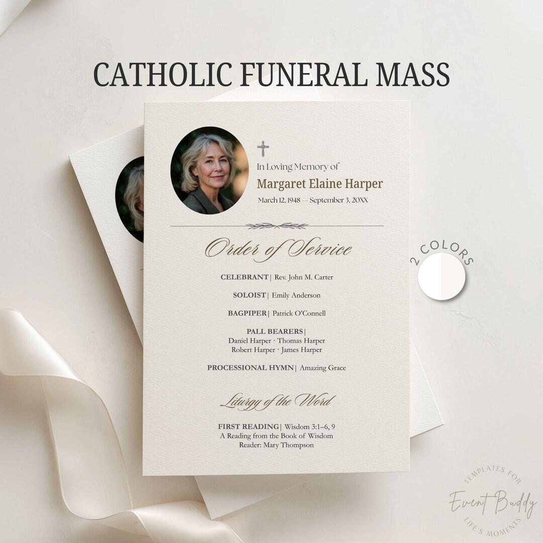 2 Page Catholic Funeral Program Template Elegant Traditional Funeral ...