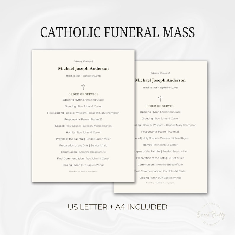 Simplified Catholic Funeral Mass Program Template Editable in Canva ...