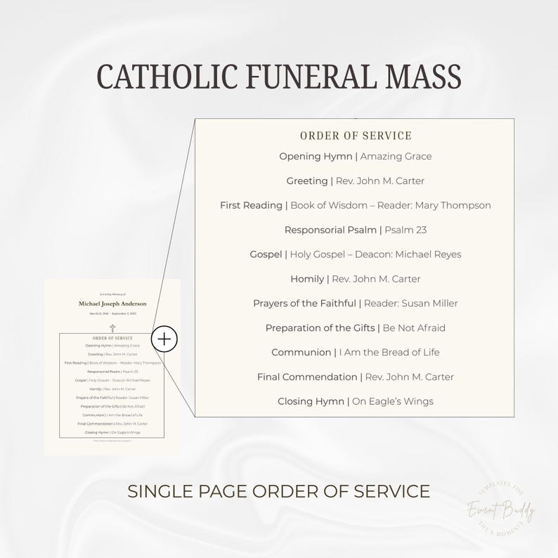 Simplified Catholic Funeral Mass Program Template Editable in Canva ...