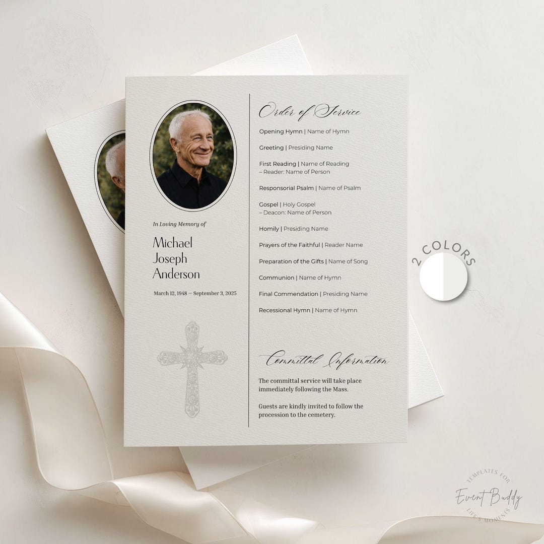 Catholic Funeral Mass Program Template Single Page Order of Service ...