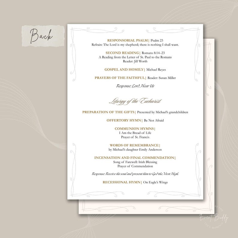 Catholic Funeral Mass Program 2 Page Template Editable in Canva ...
