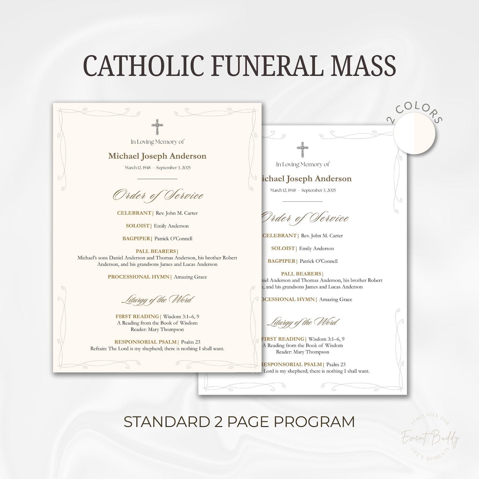 Catholic Funeral Mass Program 2 Page Template Editable in Canva ...