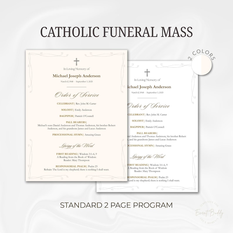 Catholic Funeral Mass Program 2 Page Template Editable in Canva ...