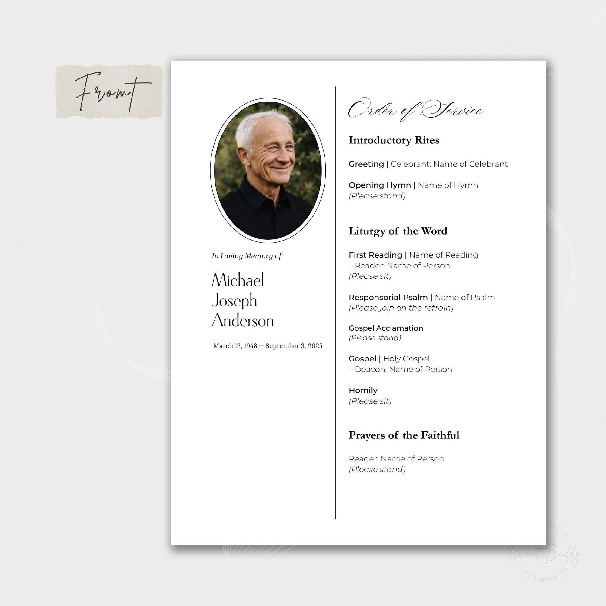 Catholic Funeral Mass Program Template Two-page Layout Order of Service ...