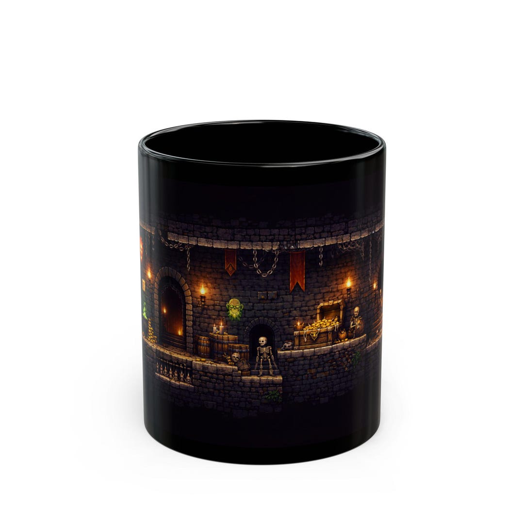 Pixel Dungeon Mug | Retro Gaming Black Ceramic Coffee Cup - Etsy