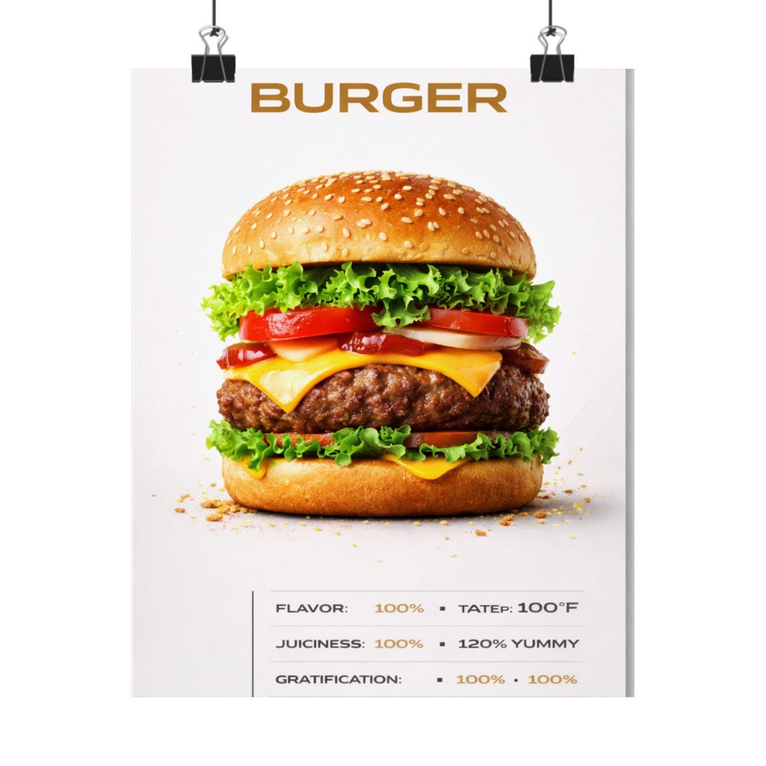 Cheeseburger Stack Poster Matte Vertical Poster | Food Print, Kitchen ...