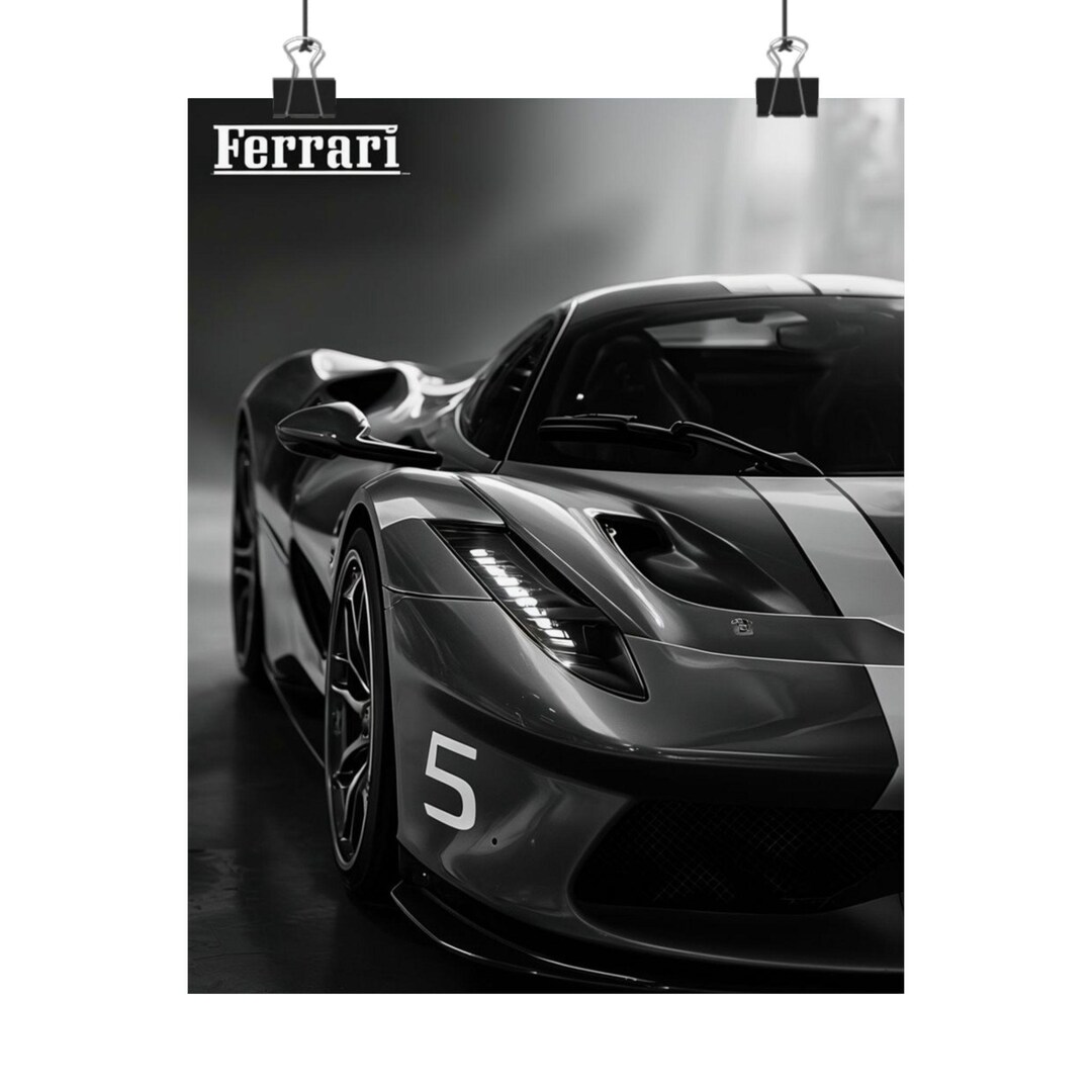 Ferrari Race Car Matte Vertical Poster | Monochrome Supercar Print - Etsy
