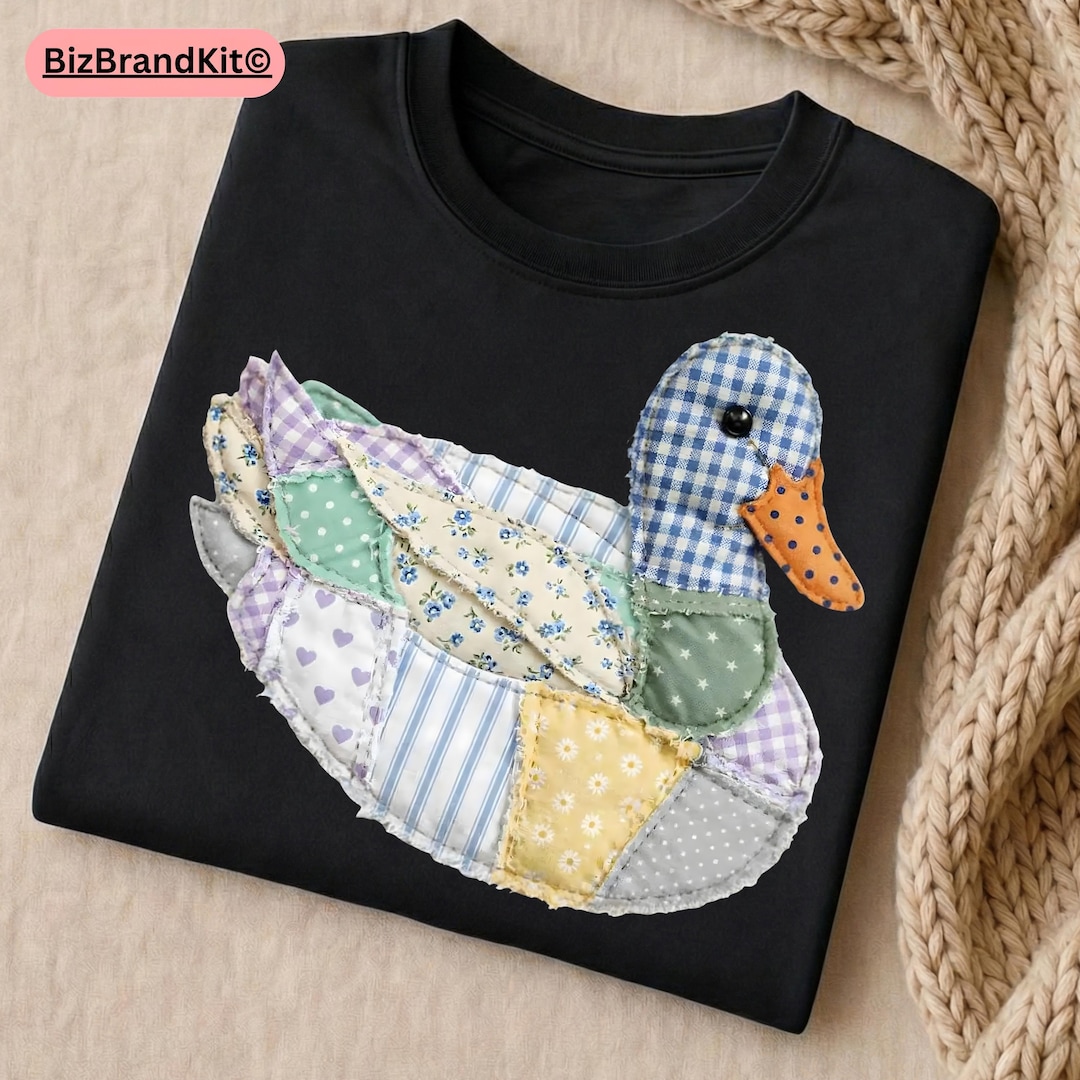 Patchwork Mallard Duck PNG, Quilted Faux Embroidery Cottagecore ...