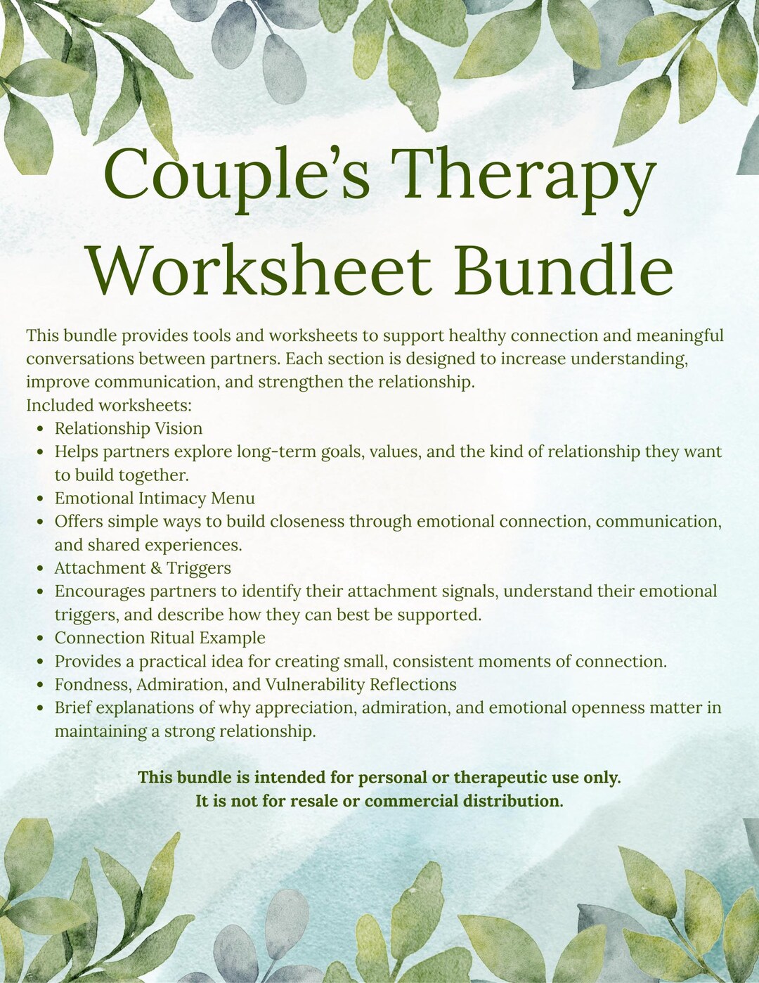 Couple's Connection Worksheet Bundle - Etsy