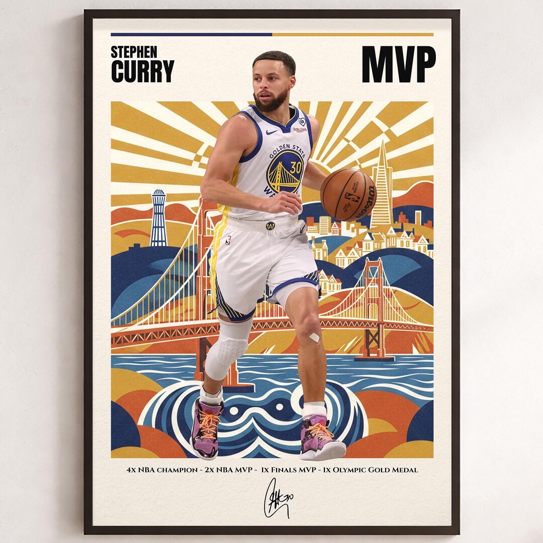 Stephen Curry MVP Poster, GSW Wall Art, Basketball Star Print ...