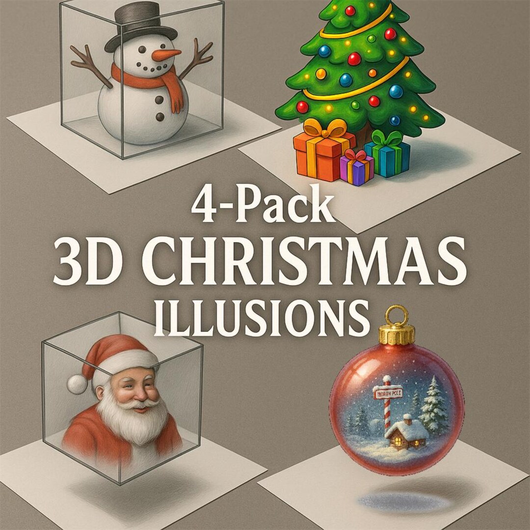 3D Anamorphic Christmas Art Bundle | Optical Illusion Printable Set ...