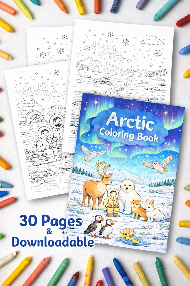 Arctic Animals Coloring Book for Kids | 30 Pages Printable | Tundra ...
