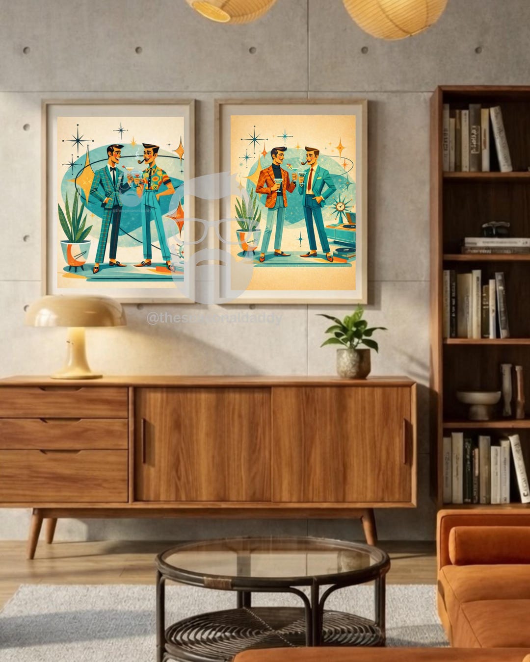 Mid Century Modern Gay Couple Art Prints, Retro Atomic Style (digital ...