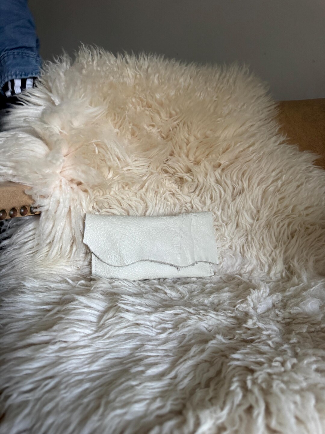 Ecru Leather Clutch With Raw Edge Foldover Flap – Handcrafted ...
