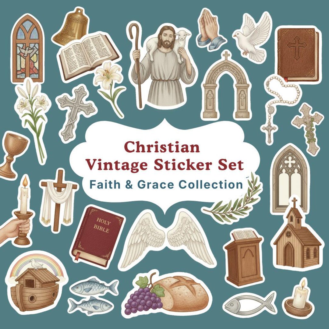 Christian Stickers Set 27 Vintage Storybook Style Divine Faith & Grace ...