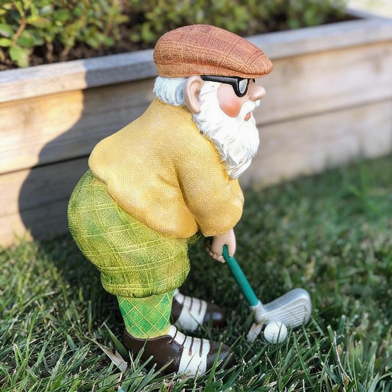 Golfing Gnome Garden Statue – Funny Resin Gnome With Golf Club for Yard ...