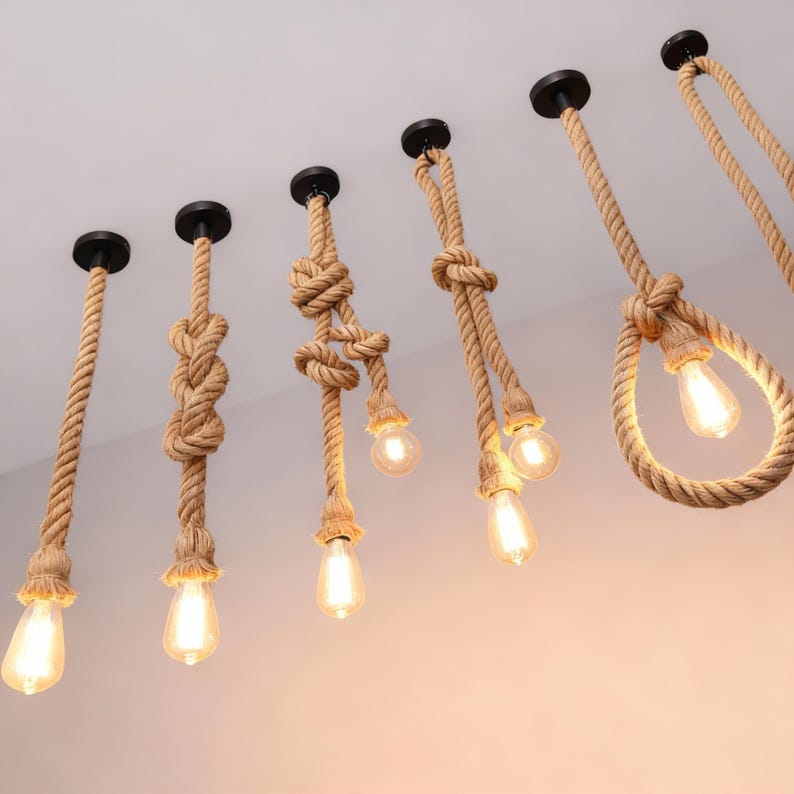 Boho Rope Hanging Lights, Knotted Jute Pendant Lighting With Edison ...