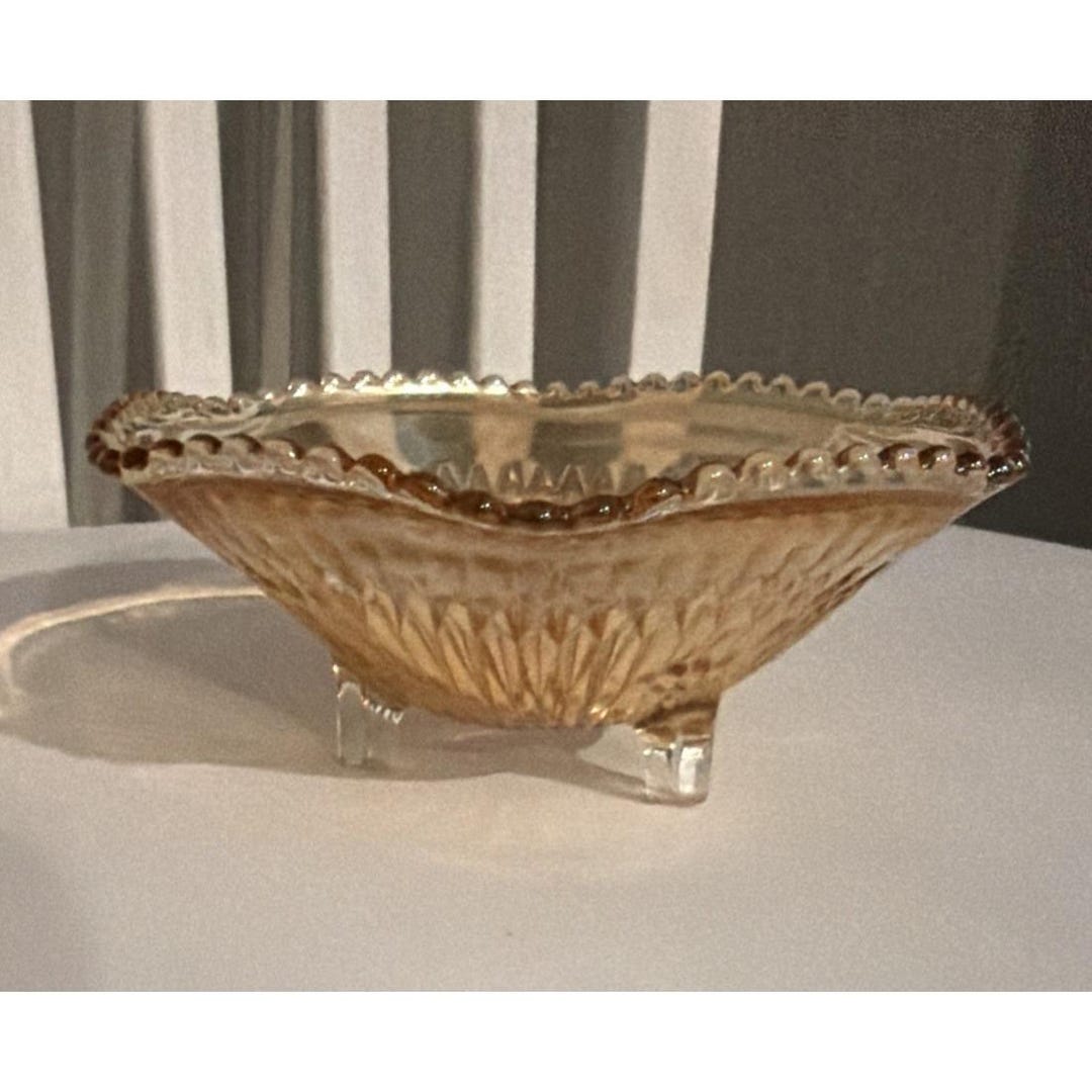 Vtg Marigold Amber Depression Carnival Glass Candy Trinket Dish Bowl 3 ...