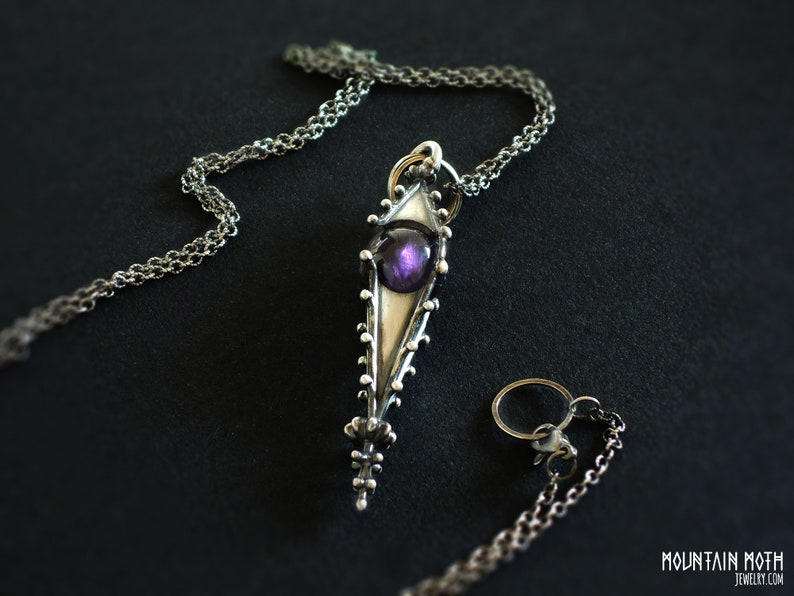 Silver Gothic Pendulum Dark Amethyst Necklace Crystal - Etsy