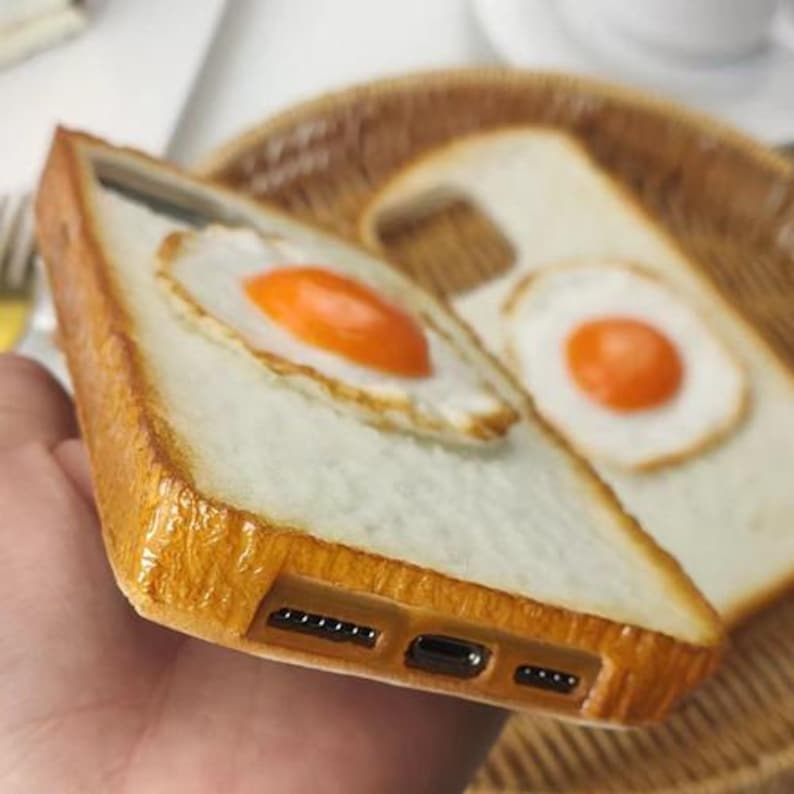 Creative Toast Fried Egg Phone Case Polymer Clay Handmade Funny Butter ...