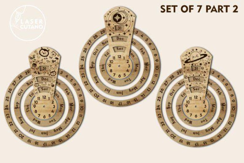 Laser Cut Files Calendar Clock – Multilayer Wall Art Bundle, Perpetual ...