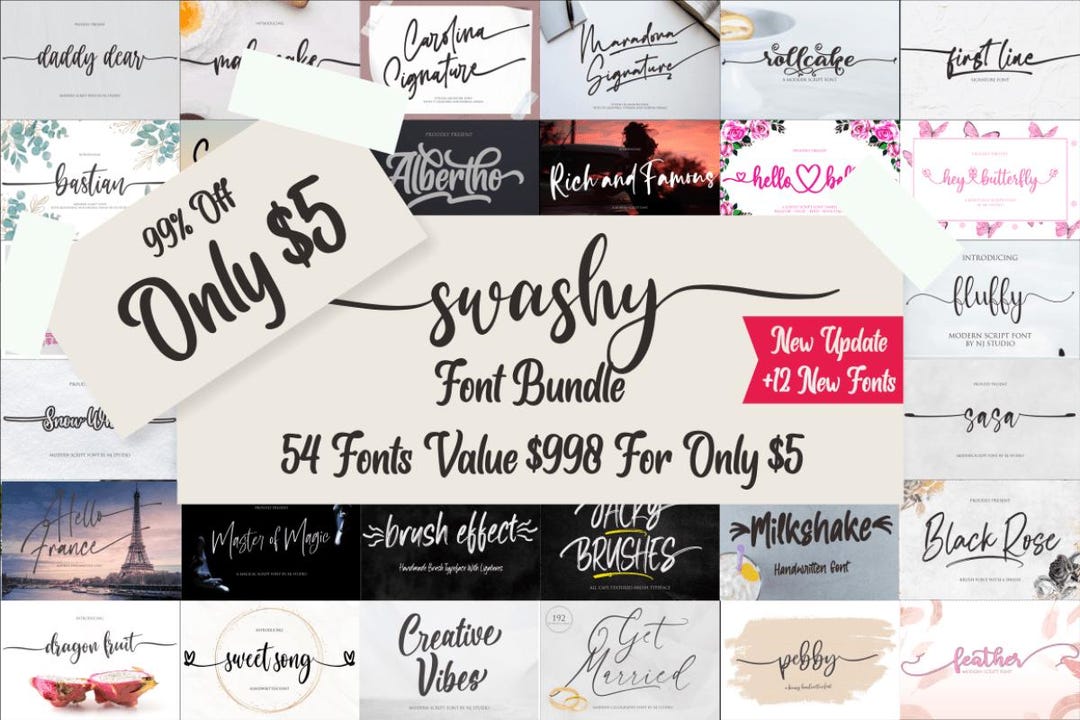 Handwritten Font Bundle, 54 Cursive Script Fonts for Cricut, Canva ...