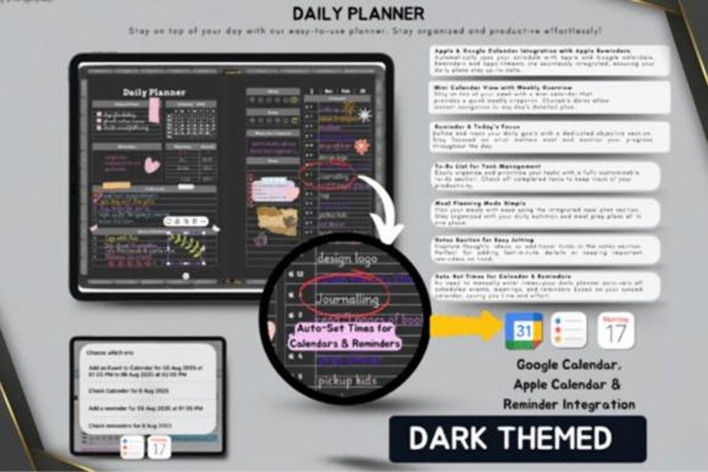 Digital Planner 2026 Dark Mode Goodnotes iPad Undated Hyperlinked ...