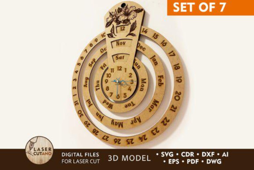 Laser Cut Files Calendar Clock – Multilayer Wall Art Bundle, Perpetual ...