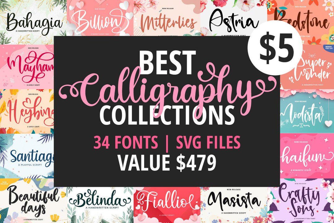 Calligraphy Font Bundle Handwritten Script Cursive Fonts for Cricut ...