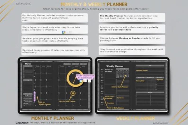 Digital Planner 2026 Dark Mode Goodnotes iPad Undated Hyperlinked ...
