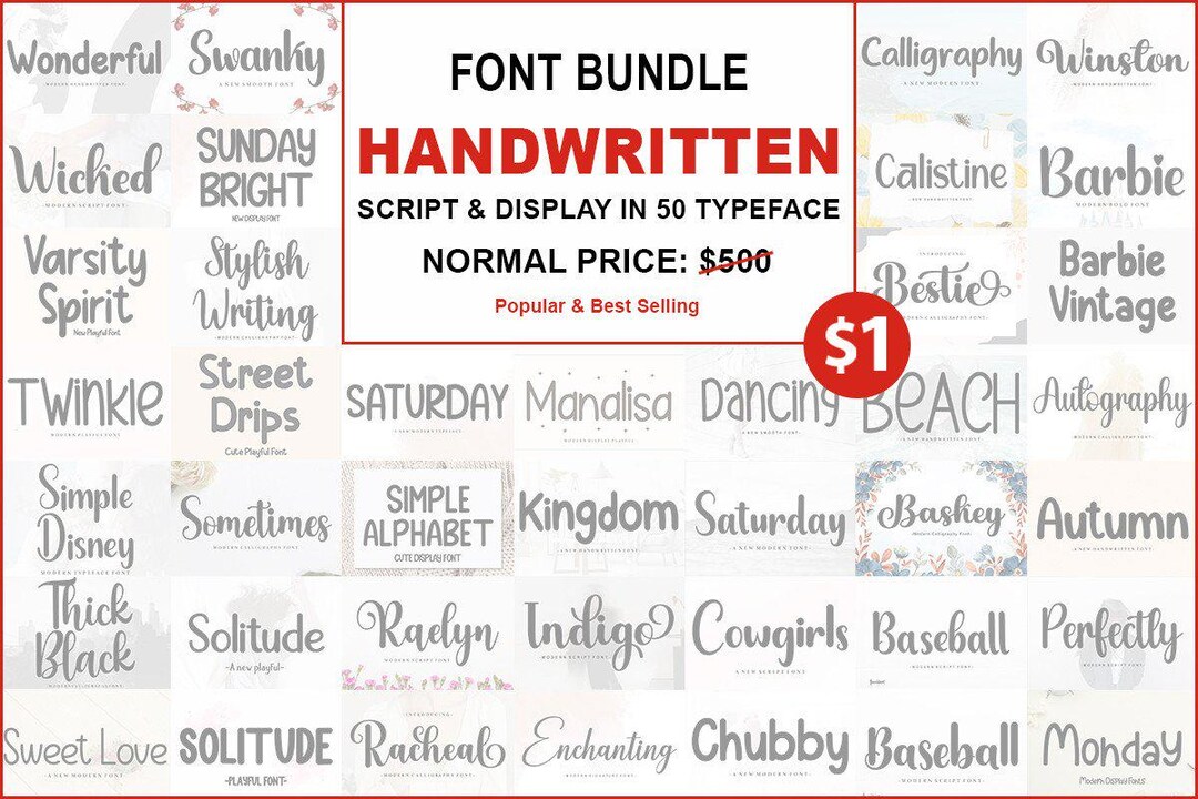 50 Fonts Bundle for Canva & Cricut - Handwritten Script, Cursive ...
