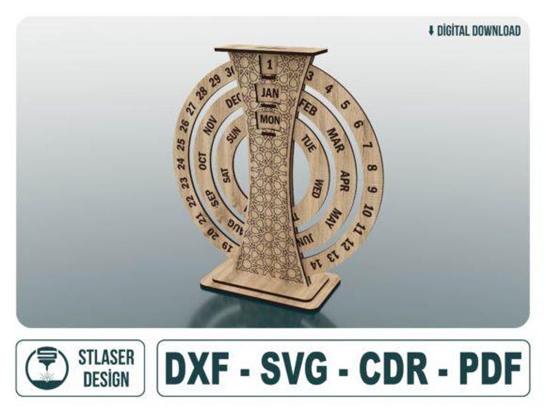 Laser Cut Perpetual Calendar SVG – Multilayer Wood Desk Decor ...