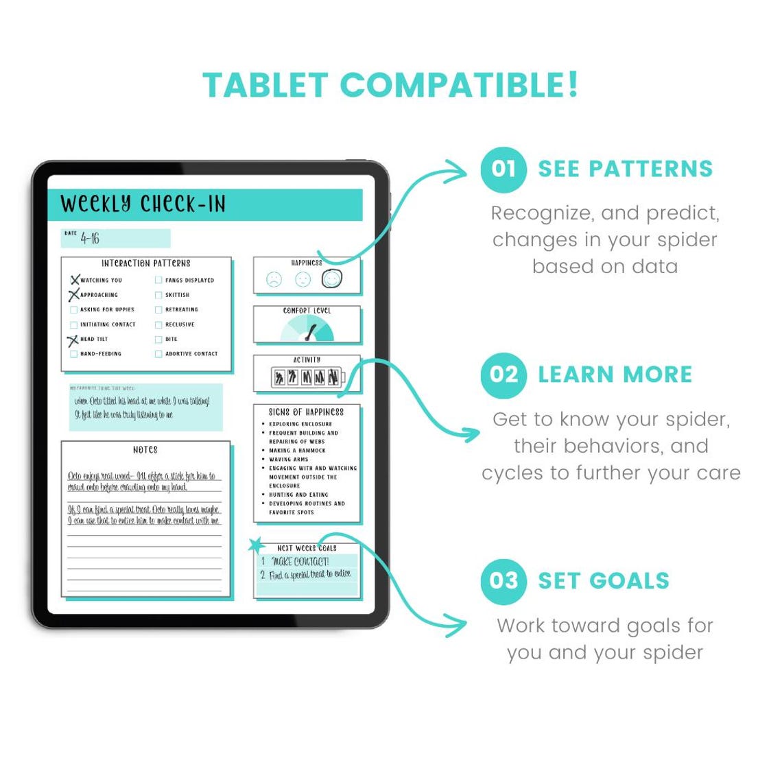 Jumping Spider Care Log | Printable PDF & Tablet Planner | Feeding Molt ...