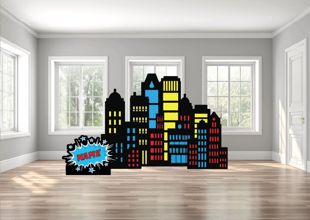 Comic Book Superhero Buildings Themed Arch Backdrop Photo Wall Sign ...