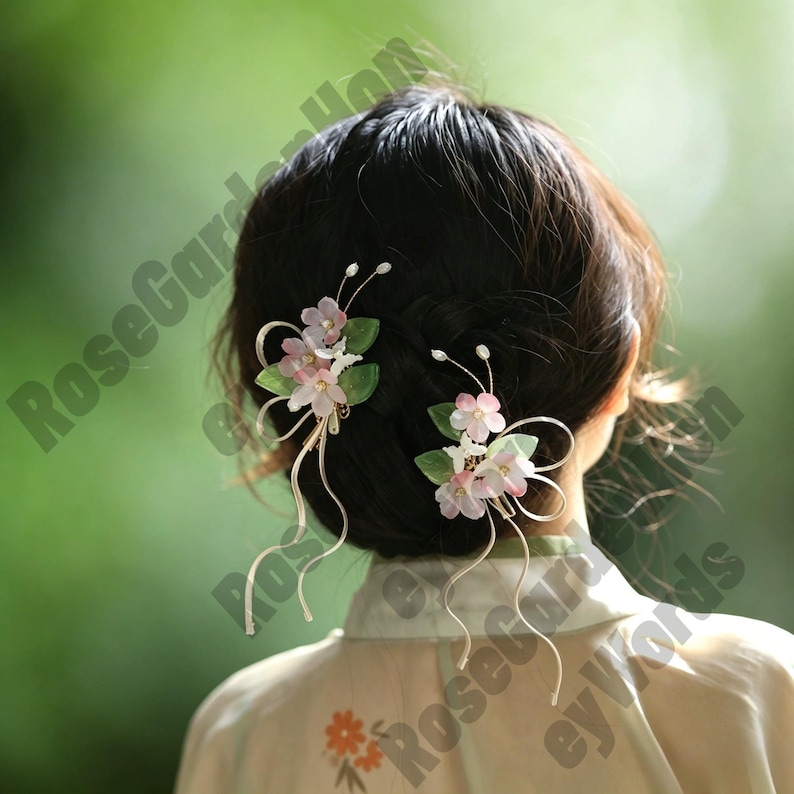 Pink Floral Hair Clip Chinese Hanfu Wedding Bridal Hairpin Vintage ...
