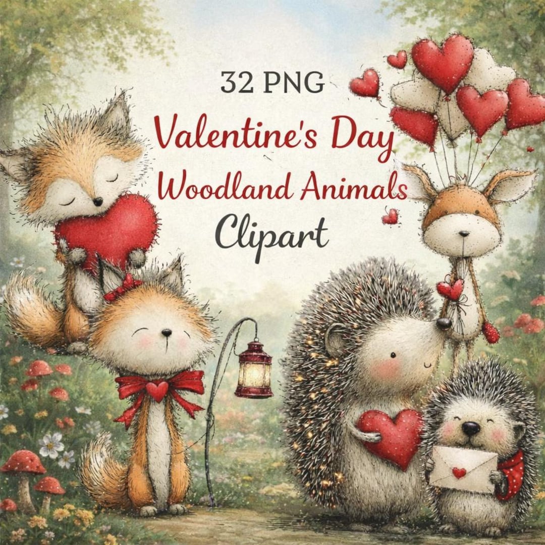 Valentine Woodland Animals Clipart 32 PNG Bundle - Etsy