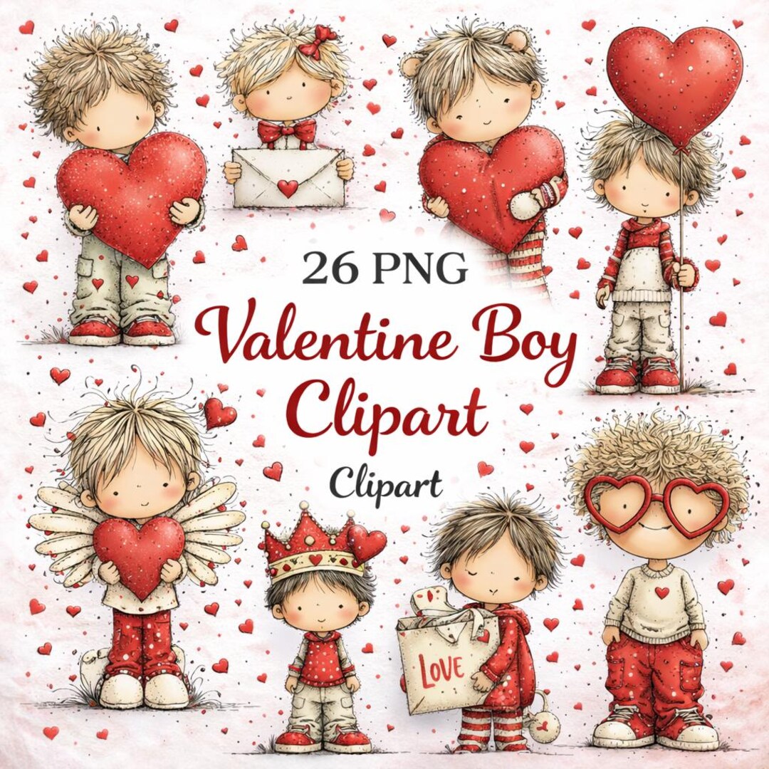 Valentine Boy Clipart, Watercolor Love Illustration Set (PNG) - Etsy