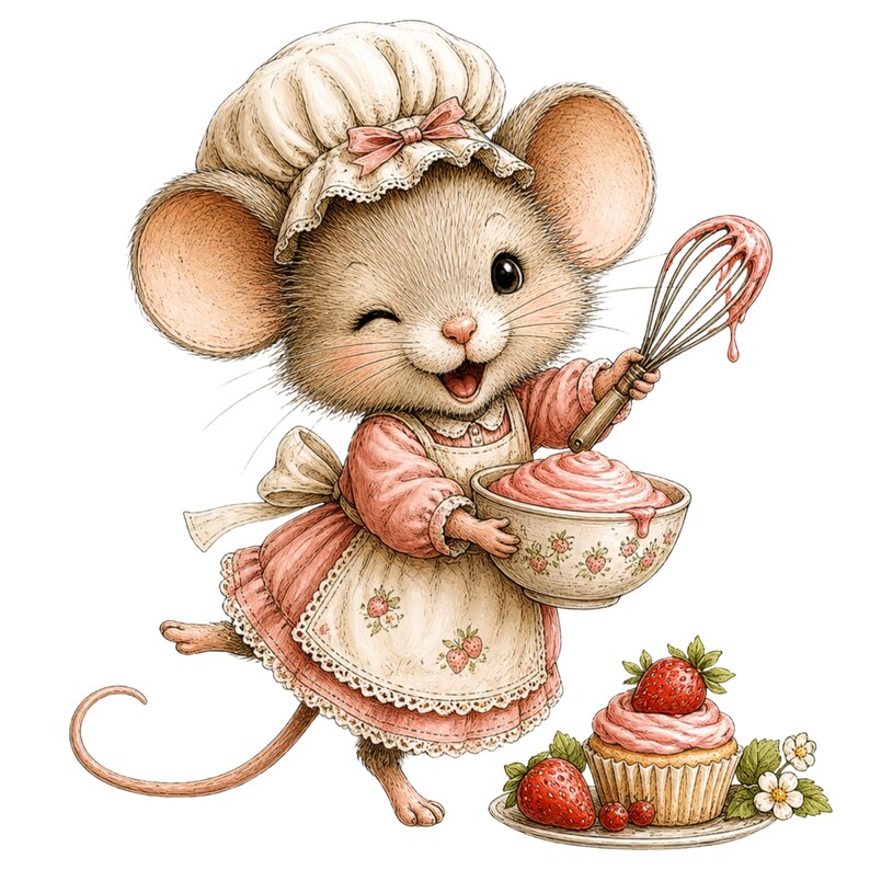 Strawberry Mouse Clipart Bundle: 36 Watercolor Bakery Animals (digital ...