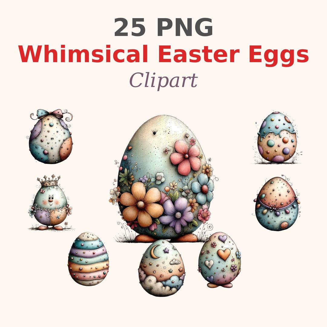 Whimsical Pastel Easter Egg Clipart Bundle (25 PNG Files) - Etsy